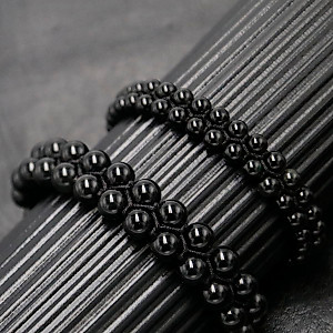 GENASTO Black Obsidian Stone Beads Bracelet Natural Tiger Eye Lava Rock Stone Prayer Mala Beads Adjustable Oil Diffuser Bracelet for Men Women