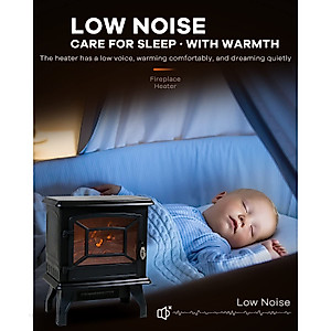 Electric Fireplace, 20" Fireplace Heater 3D Flames TV Stand Freestanding Fireplace Portable CSA Approved Safety 1500W Realistic Log Flame for Home Office (Black)