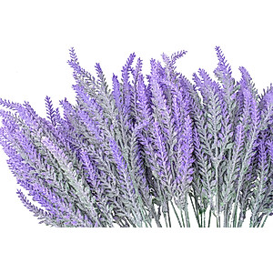 XONOR 12 Bouquets Artificial Flocking Lavender Flowers Fake Lavender Plant for Wedding Home Decor Office Table Garden Patio Decoration (Purple)