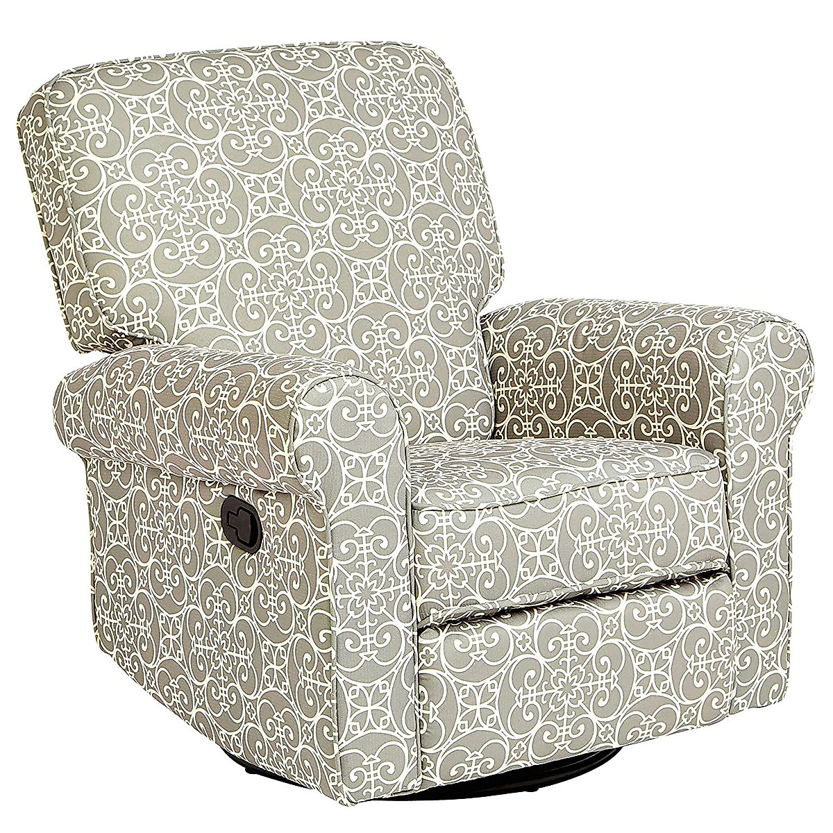 JC HOME Menet Swivel Glide Recliner with Fabric Upholstery in a Scrollwork Print, Doodles Ash