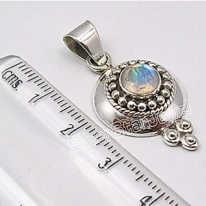 SilverStarJewel 925 Solid Silver Rainbow Moonstone Necklace Pendant 1.4" New Jewelry