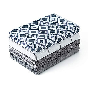 figolo Microfiber Kitchen Towels - Dish Towel Geometry Set of 4, Super Absorbent and Soft, 26 X 18 Inch