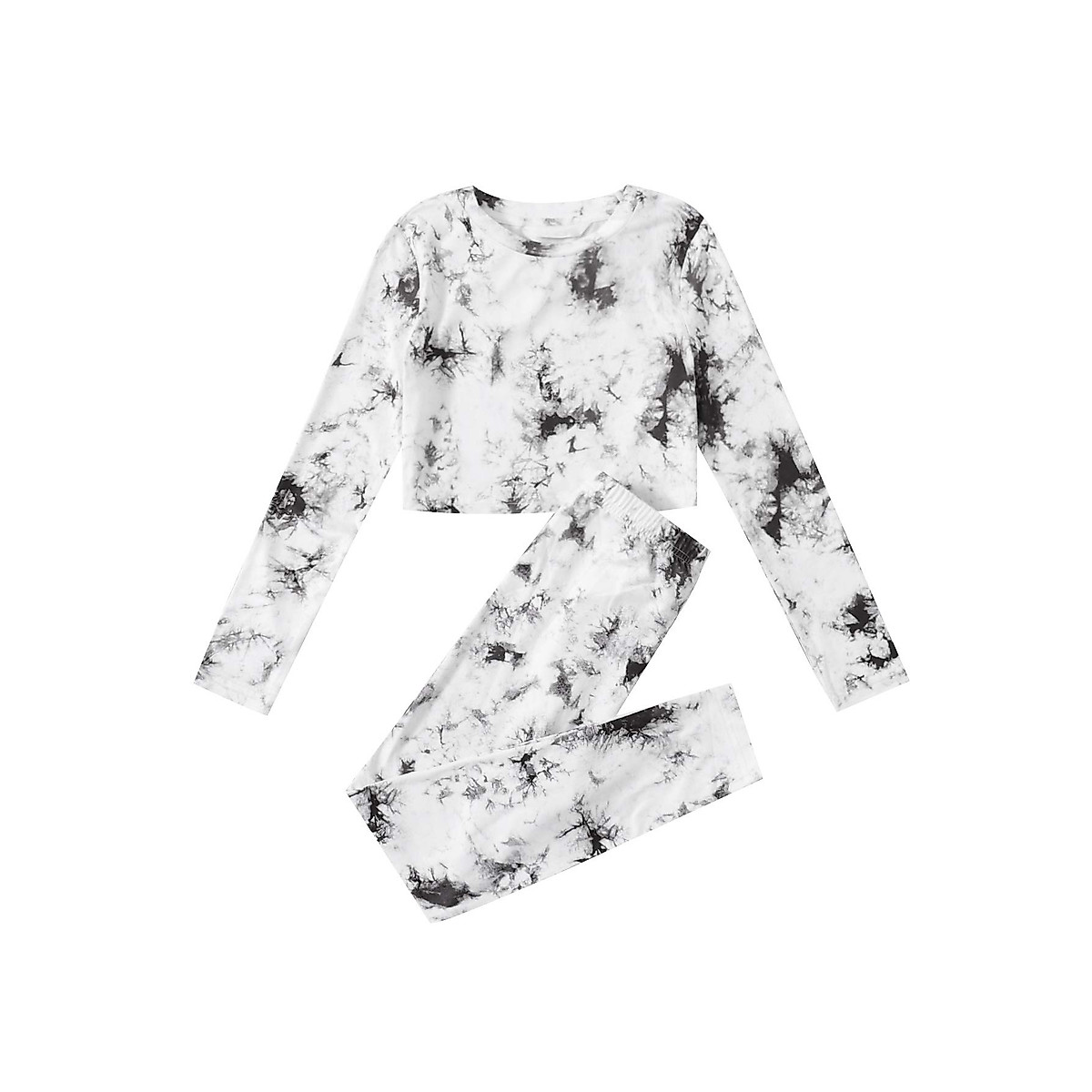 SOLY HUX Girl's 2 Piece Outfits Tie Dye Long Sleeve Tee Top and Leggings Set Black White 11-12Y