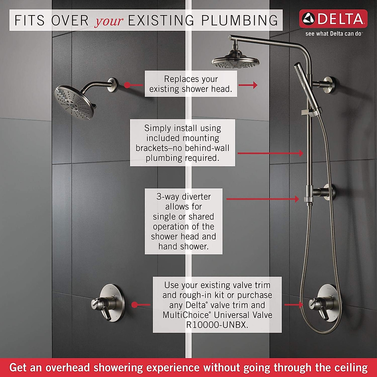 DELTA FAUCET 58410-BL Emerge 18" Angular Shower Column, Matte Black