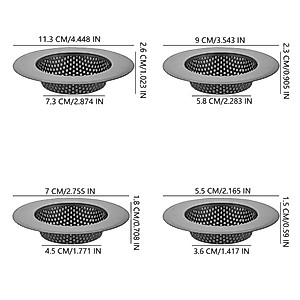 4 PCS Stainless Steel Bathroom Sink,Drain Stoper,Drain Hair Catcher,Shower Drain Cover for Bathtub, Kitchen Sink Strainer, Drain Stopper with (Silver, 2.1 in to 4.5 in)
