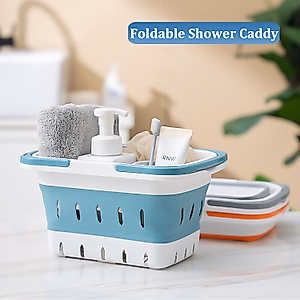 Haundry Portable Shower Caddy Basket, Foldable Caddy Basket with Handles, Collapsible Storage Organizer for Bathroom, Kitchen, College Dorm,Gym (Blue)