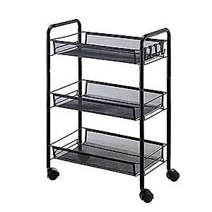ATAAY Storage Racks and Durable Metal Mesh Rolling Storage Carts with Practical Handle Wheels, Easy-to-Operate Kitchen and Bathroom/Black