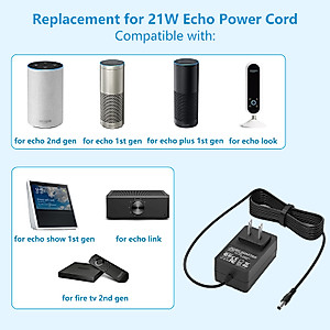 21W Replacement for Echo Alexa Charger compatible with Echo1st & 2nd Gen, Fire TV (2nd Gen), Show (1st Gen), Plus (1st Gen), Look, Link Power Adapter【5FT】