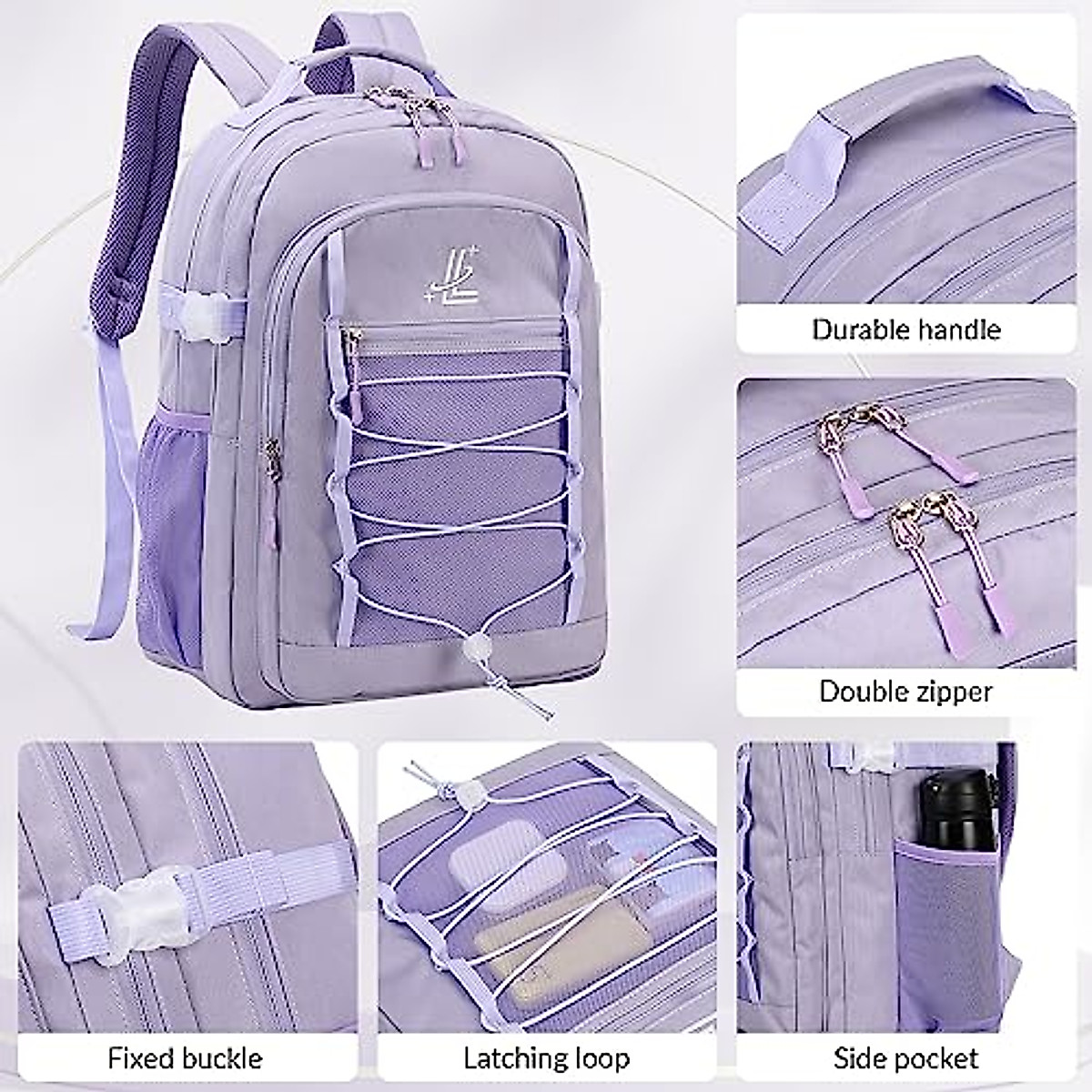 Lanola Travel Backpack Durable Middle Schoolbag Travel Bag for Men & Women Lightweight College Student Backpack - Gray Blue