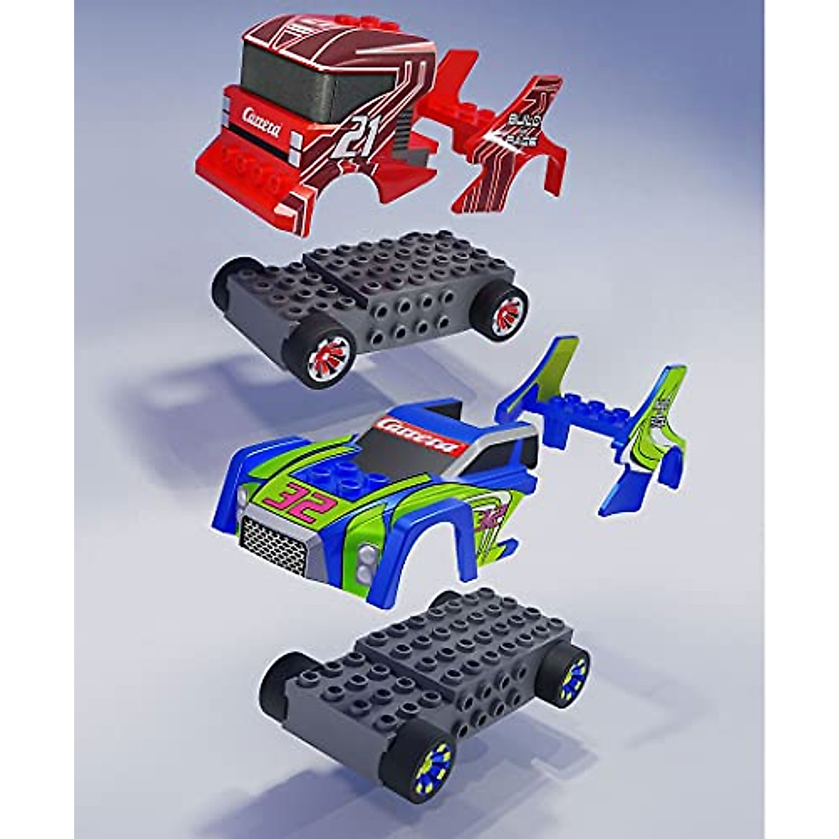 Carrera GO!!! Build 'N Race 62529 Racing Set 3.6 Electric Powered Slot Car Racing Kids Toy Blocks Race Track Set Includes 2 Hand Controllers and 2 Cars in 1:43 Scale