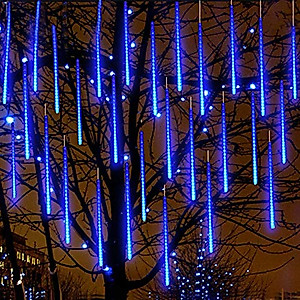 11.8 inch 10 Tubes 240 LED Meteor Shower Raindrop Lights with Timer Function Cascading Lights LED Icicle Lights Falling Raindrop Lights for Holiday Party Wedding Christmas Tree Decoration (Blue)