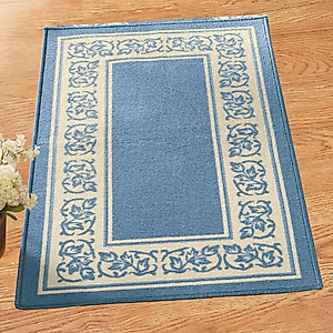 Collections Etc Floral Border Skid-Resistant Accent Rug, Blue, 26 X 45