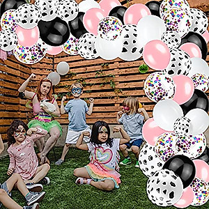 Bxxwin Cow Party Balloons Supplies, 12 Inch Cow Pattern Printed Balloons Black White Pink Latex Balloons Confetti Balloons Set for Kids Birthday Baby Shower Party (60PCS)