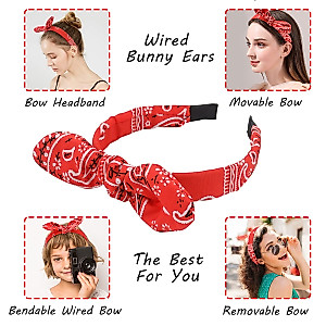 TOBATOBA 6 Pack Knotted Bow Headbands - Bunny Ears Top Knot Wire Headbands for Women, Girls, and Kids - Hair Accessories with Bandanas
