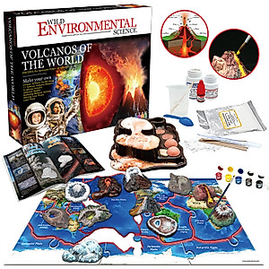 WILD ENVIRONMENTAL SCIENCE Volcanos of The World - Science Kit for Ages 8+ - Create 11 Volcanos, Mineral Pools, Lava Bombs, Tectonic Map and More