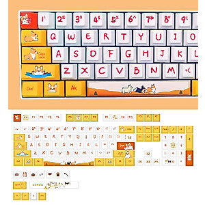 Corgi Dog Keycaps for Cherry MX Switches Cute Pets Mechanical Gaming Keyboard, PBT Key Caps Set（English Version）