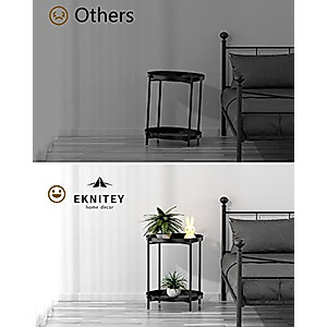 EKNITEY 2 Tier End Table - Metal Side Table Waterproof Small Sofa Coffee Side Tables Bedroom Indoor Outdoor with Removable Tray for Living Room Bedroom Balcony and Office (Black)