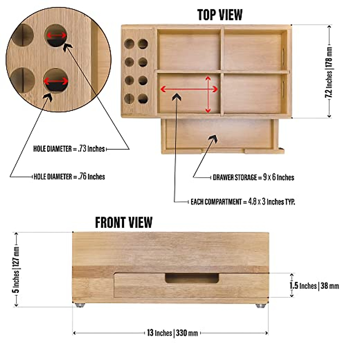 Prosumer's Choice Bamboo Bathroom Organizer, Makeup Vanity Countertop Organizer, Cosmetic Display Case with Toothbrush Holder and Storage Tray with Large Drawer