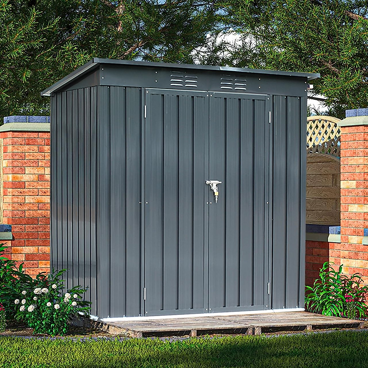 Outdoor Storage Shed 8x6 FT Outdoor Shed,Backyard Shed Garden Shed Metal Shed with Lockable Door,Storage House for Backyard Garden Patio and Lawn,Perfect to Store Tools,Bike Accessories,Lawn Mower