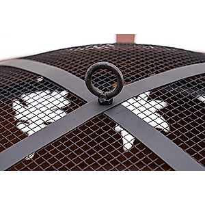 Mcombo 32" Metal Bronze Fire Pit Round Table Backyard Patio Terrace Fire Bowl Heater/BBQ/Ice Pit with Charcoal Rack Waterproof Cover 0146, Bronze