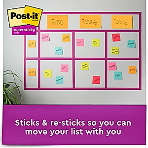 Post-it Super Sticky Notes, 8x6 in, 4 Pads, 2x the Sticking Power, Energy Boost Collection, Bright Colors, Recyclable (6845-SSPL)