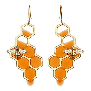 ZKBKJSPZJB Bumble Bee Earrings-Honeycomb Earrings For Women -Honey Jar Earrings Asymmetrical Earrings Bee Costume Women…