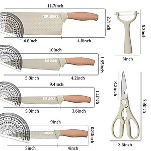 Knife Set, 6-Piece Khaki Professional Kitchen Knife Set for Chef, Super Sharp Meat Knives Cooking Knives Sets, Anti-Rust Stainless Steel Kitchen Knives with Cutlery Ergonomic Design Wood Handle