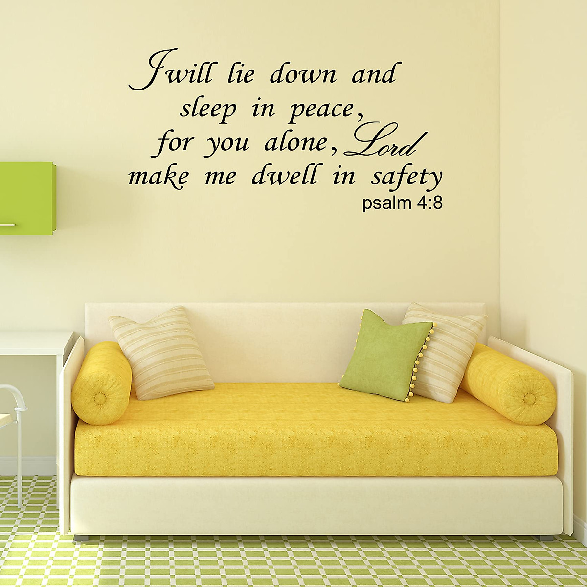 I Will Lie Down and Sleep in Peace for You Alone Lord Make Me Dwell in Safety Wall Decals Bible Verse Religious Quotes Scripture Bedroom Christian Home Art Decor Vinyl Stickers