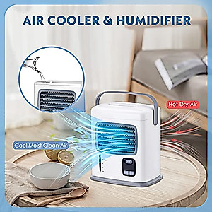 Quiet Evaporative Air Cooling Cooler - 3 in 1 Mini Air Conditioner Cooling Fan, 12H Timer 500ML Water Tank, Adjustable Angles w/2 Speeds, Ideal for Desk Table Home Room Bedroom Office Dorm