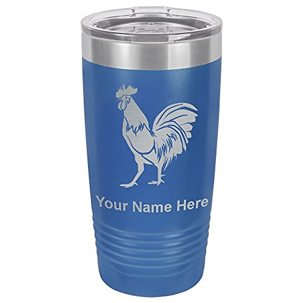 LaserGram 20oz Vacuum Insulated Tumbler Mug, Rooster, Personalized Engraving Included (Dark Blue)
