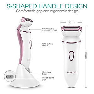 VOYOR Electric Razor for Women - Rechargeable Shaver Wet & Dry Painless Bikini Trimmer Cordless Lady Shavers for Body and Underarms IPX7 Waterproof Hair Removal Set with Face Brush ES400