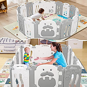 Baby Playpen, Ronipic Foldable Baby Playpen for Babies and Toddlers, Sturdy Safety Baby Fence with Gate, Kids Activity Centre,Shape Adjustable, Large Baby PlayYard with Anti-Slip Base (16 Panels)