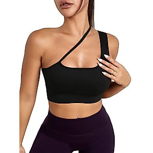 SOLY HUX Women's One Shoulder Sports Bra Cut Out Sleeveless Workout Running Yoga Crop Top Black S