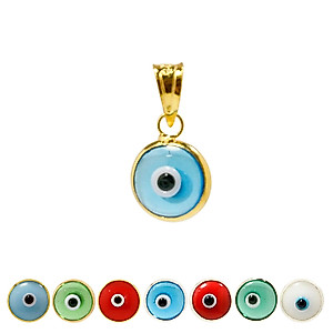 MIZZE Made for Luck Gold Plated 925 Sterling Silver 7 MM Transparent Blue Round Glass Evil Eye Charm (Pendant Only)