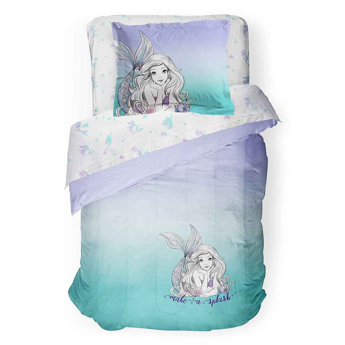 Jay Franco Disney Little Mermaid 5 Piece Twin Bed Set - Teal Color, Includes Comforter & Sheet - Bedding Features Ariel, Super Soft Fade Resistant Microfiber
