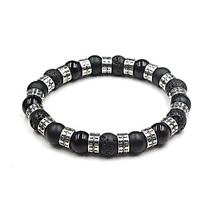 Mixed Black Stone and Sterling Silver Bracelet, Lava Stone, Matte Black, Polished Onyx, Bracelet for Men, Quality Beaded Jewelry