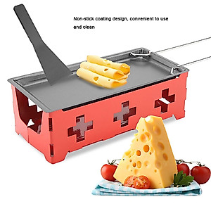 Cheese Raclette, Portable Non-Stick Candlelight Raclette Pan with Spatula, Mini Cheese Melter Pan Tray Barbecue Home Kitchen Grilling Tool(Red)