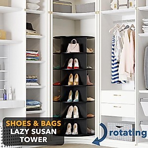 SpaceAid Black 6-Tier Spinning Rotating Shoe Rack Organizer, Shoe Display Tower Lazy Susan, Revolving Shoes Rack StorageOrganization, 360 Vertical Bags Holder Rotate Organizer