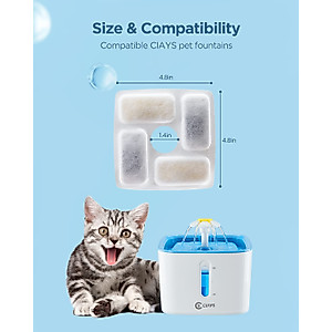 Ciays Cat Water Fountain Replacement Filter for 84oz/2.5L Automatic Pet Water Fountain Cat Fountain Dog Water Dispenser, 4 Pcs, White