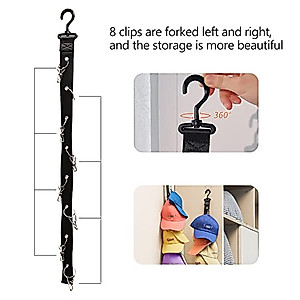 Veki Hat Rack for Closet Hat Organizer Holder Rack Over Door, Baseball Cap Racks for Wall with No Trace Hook Sticker and Z Hook Behind Door Set, 8 Large Clips for Ball Hats (Black*1pcs)