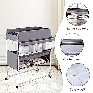 SOKO Portable Changing Table - Foldable Baby Diaper Changing Station Height Adjustable Diaper Changing Table, Waterproof Changing Table Pad Easy to Clean, Mobile Nursery Organizer for Newborn