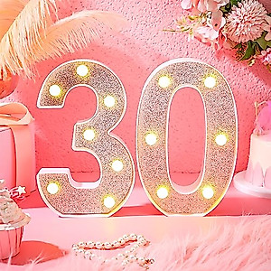 8.7'' Decorative LED Light up Numbers, Light up Number Sign for Night Birthday Party Decorations Happy Birthday LED Sign Backdrop Anniversary Wedding Party Bar Wall Decor (Rose Gold,30th)
