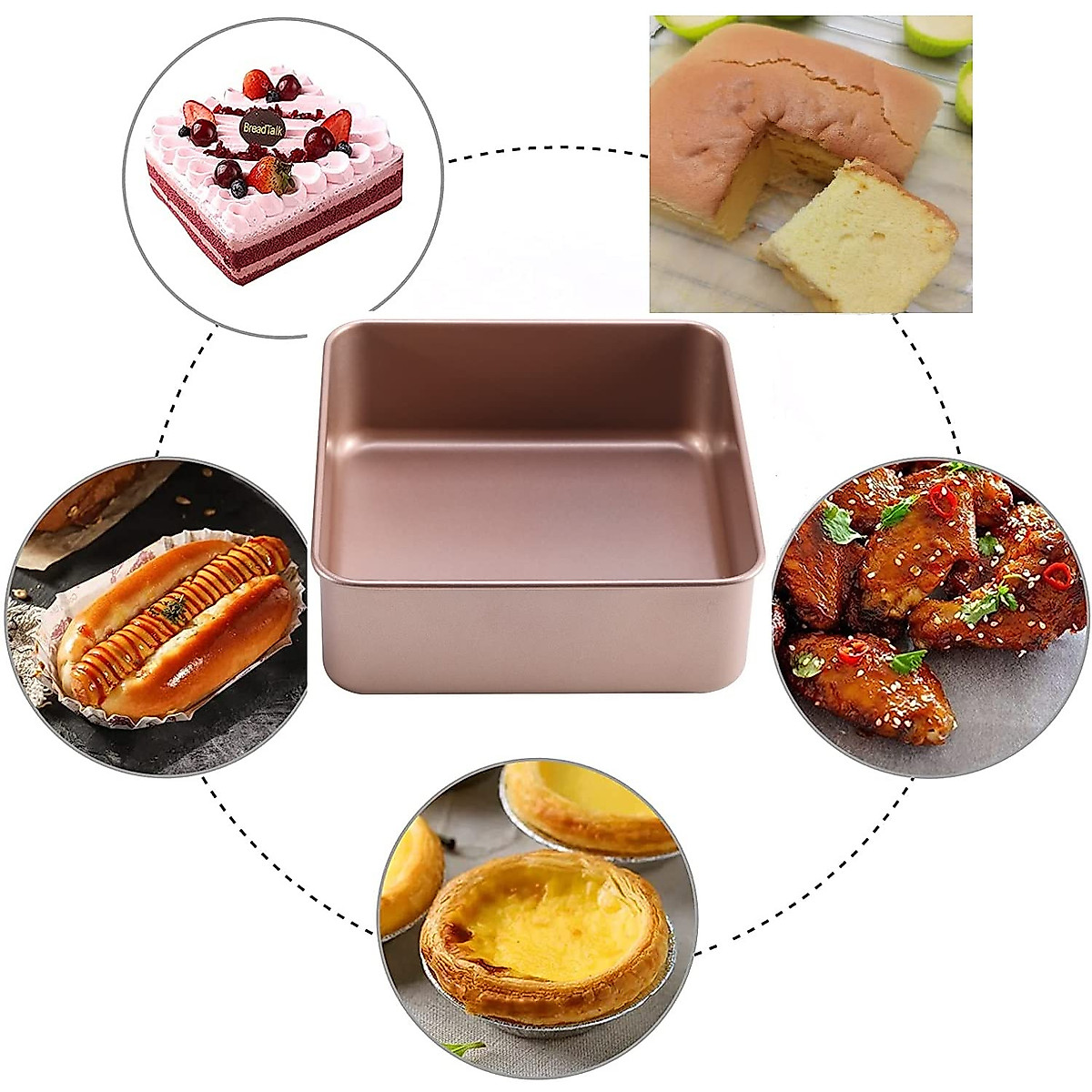 Ksdhotware 8'' x 3'' Deep Square Cake Pan Baking Mold Non-stick Coating Heavy Duty Brownie Bread Tray (Champagne Gold) (Square)