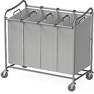 Simple Houseware Heavy-Duty 3-Bag Cart + 4-Bag Laundry Sorter Cart, Silver