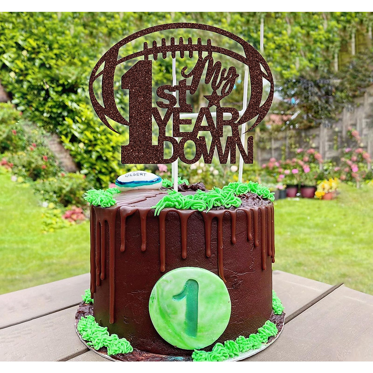 My 1st Year Down Cake Topper, American Football Touchdown One Year Birthday Party Decoration, Sports Theme Baby Shower / 1st Birthday Party Decorations Supplies for Boys