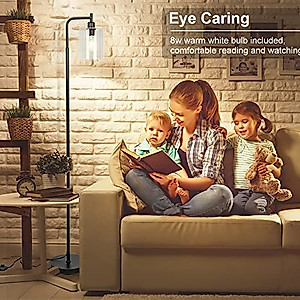 Depuley Black Floor Lamp, Industrial LED Floor Lamps with Hanging Glass Shade, Farmhouse Standing Lamp Modern Tall Pole Lighting for Living Room, Bedroom, Office, Study Room, E26 Bulb Included