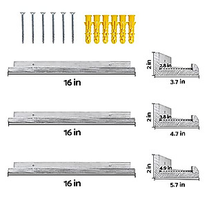 Annecy Floating Shelves Wall Mounted Set of 3, 16 Inch Gray Solid Wood Shelves for Wall, Wall Storage Shelves with Guardrail Design for Bedroom, Bathroom, Kitchen, Office, 3 Different Sizes