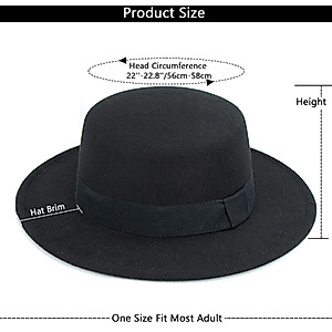 Wide Brim Wool Felt Flat Top Fedora Hat for Women and Men Pork Pie Hat Felt Boater Party Church Trilby Hats Black