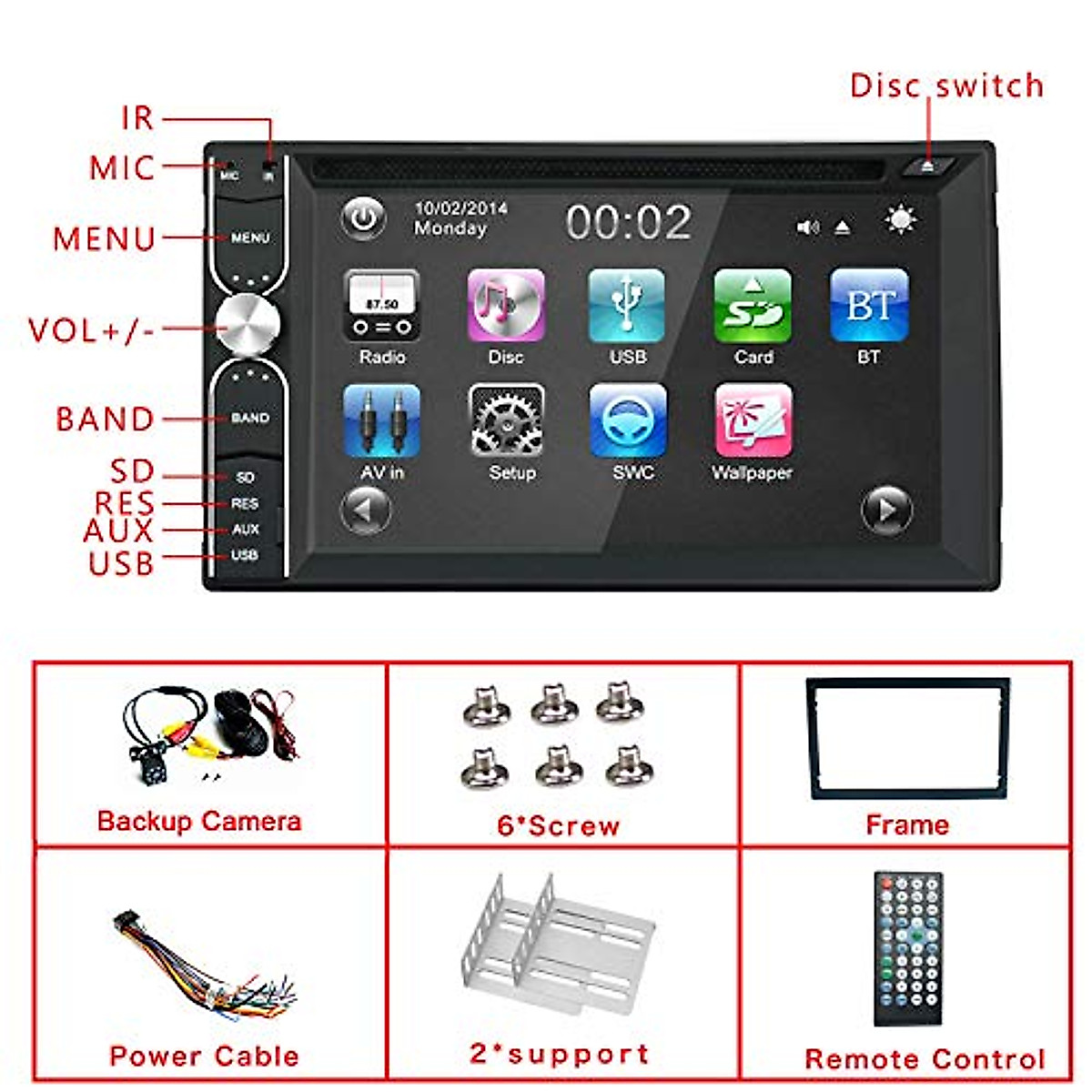 EZoneTronics Backup Camera Included + Double Din Car Stereo DVD/CD/AM/FM Player Radio Bluetooth Capacitive Touch Screen Support USB SD 1080P Multi Language Remote Control