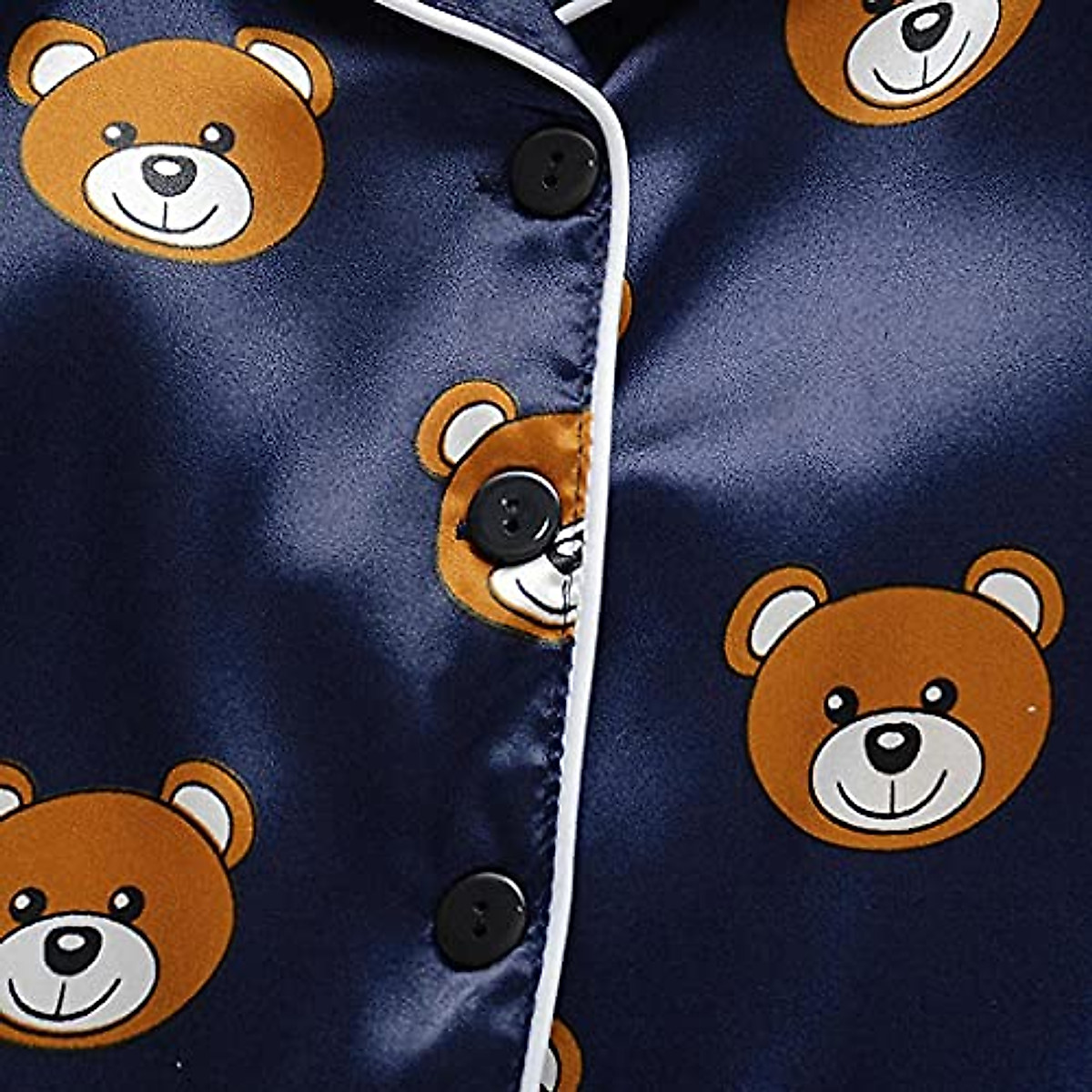 FEDULK Toddler Kids Satin Pajamas Sets, Little Boys Girls Baby Cartoon Animal Button Tops Pants Pjs Sleepwear Outfits(B-Navy,3 Years), 3-4T